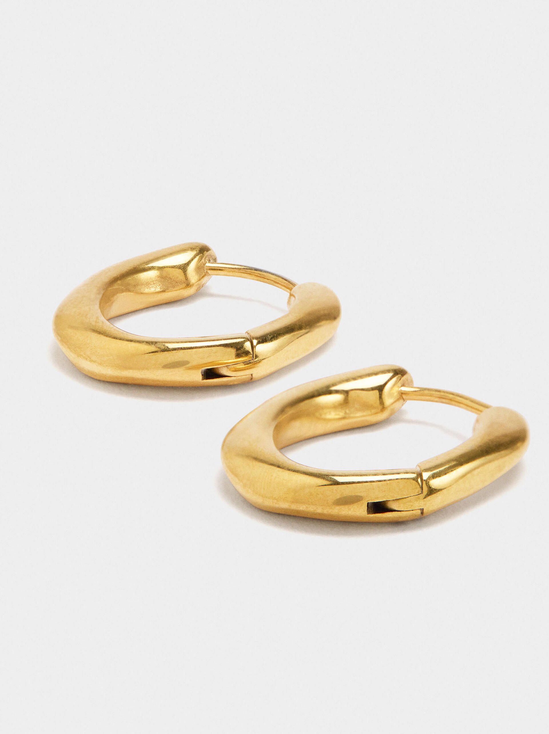 Elongated hoop earrings – stainless steel Golden | Parfois