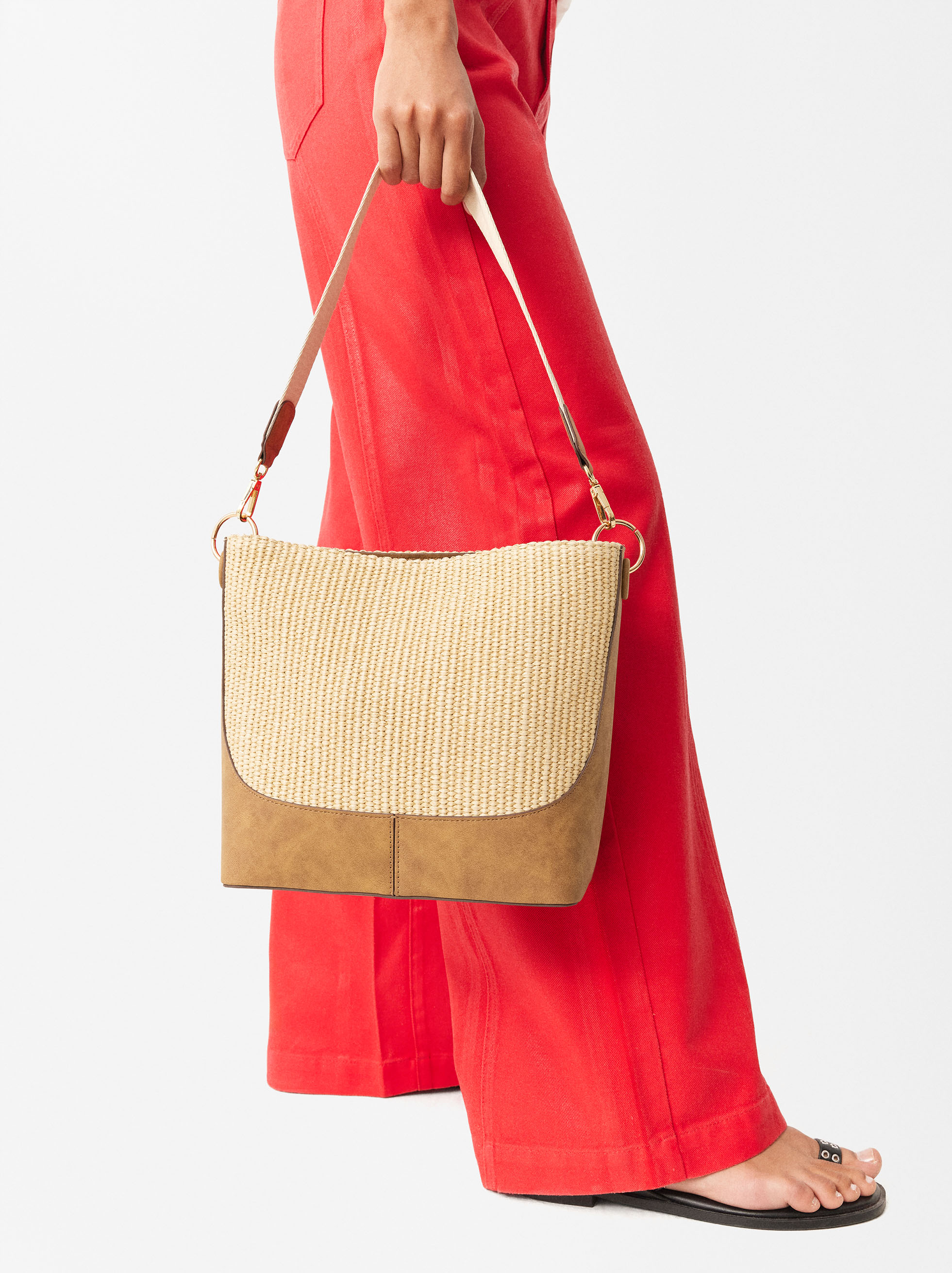 Straw-Effect Bucket Bag M Natural | Parfois