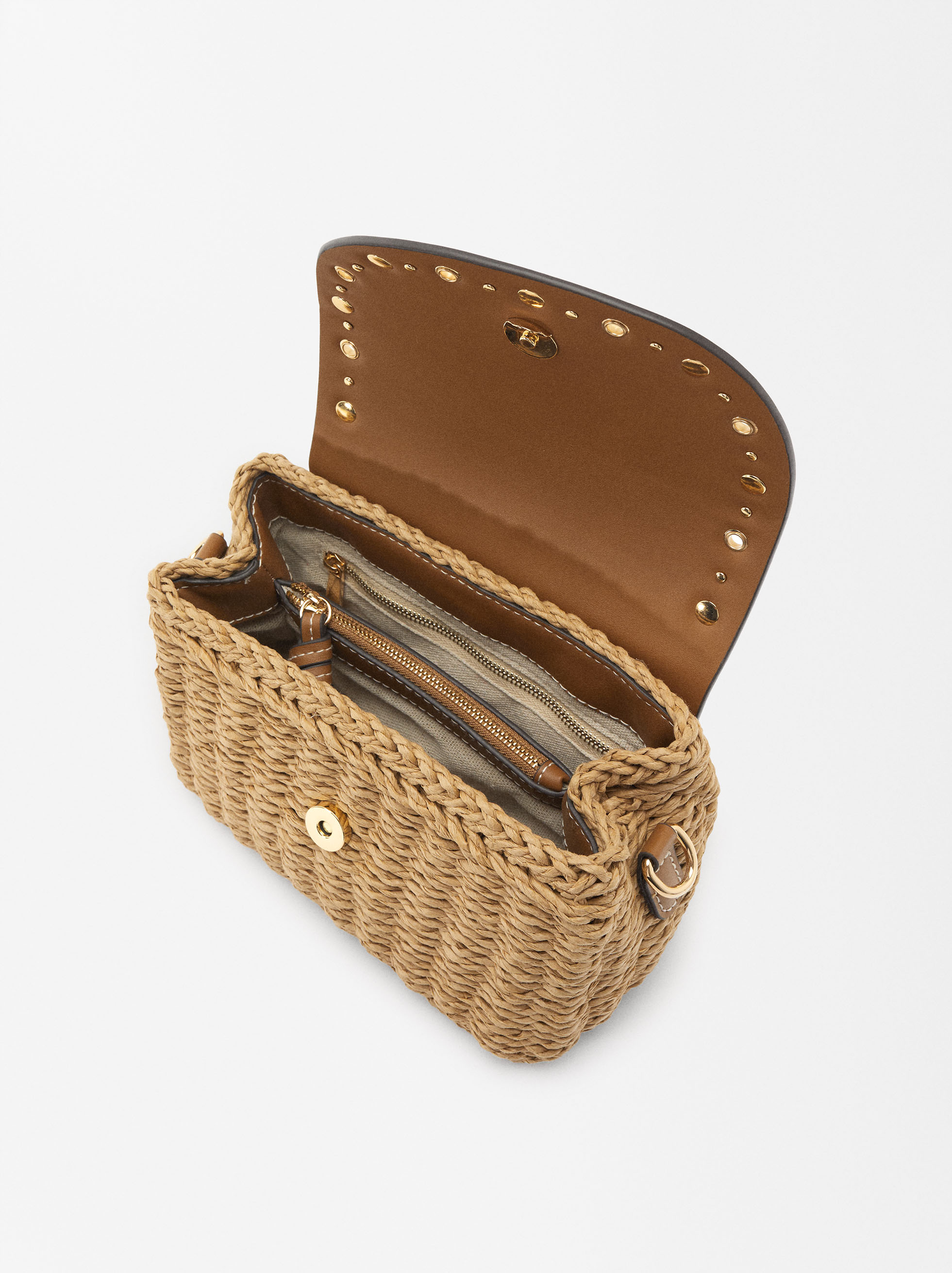 Straw-Effect Crossbody Bag Camel | Parfois