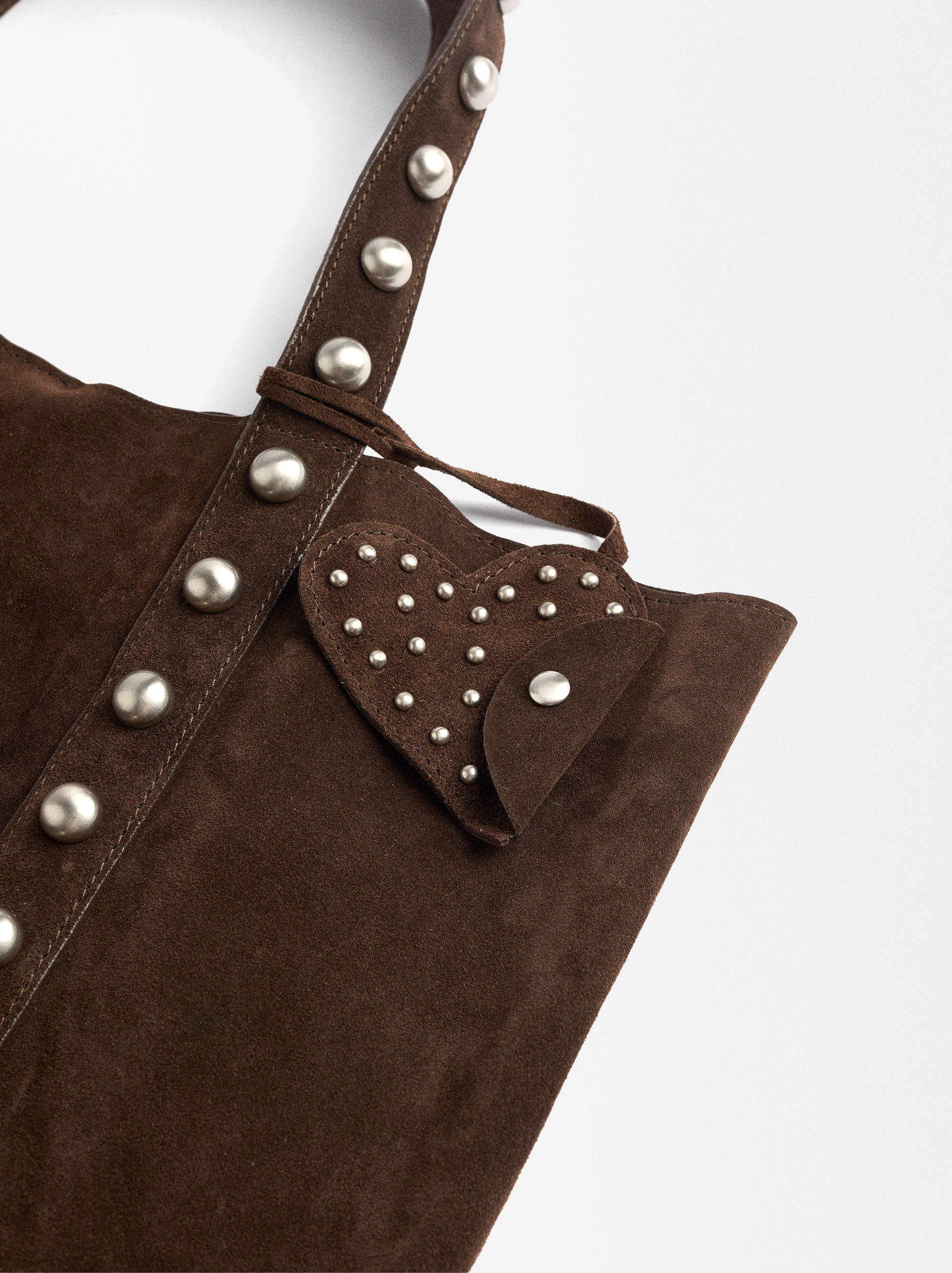 Bolso shopper de piel con tachuelas Marrón | Parfois