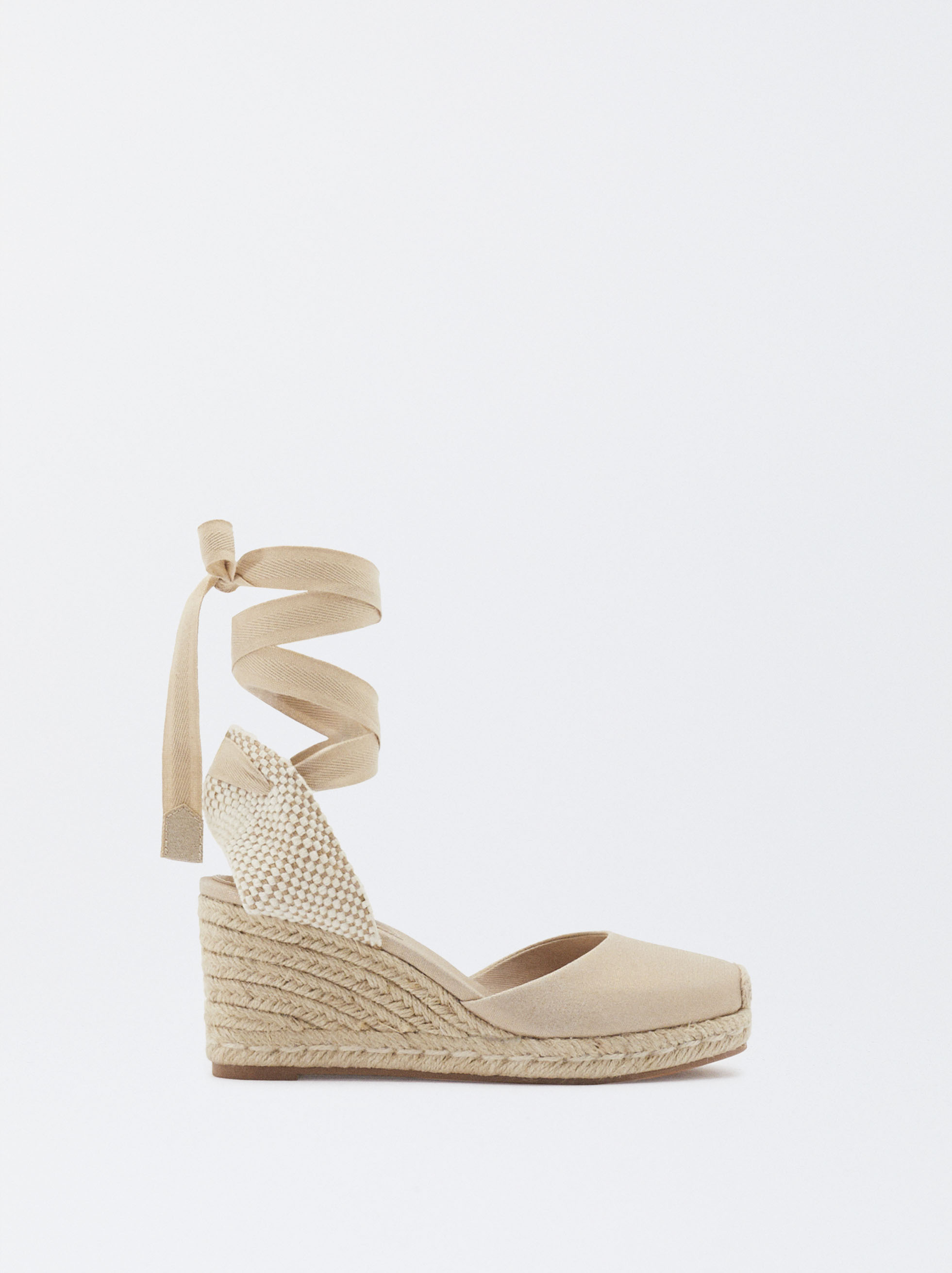 Lace Up Fabric Wedges Black | Parfois