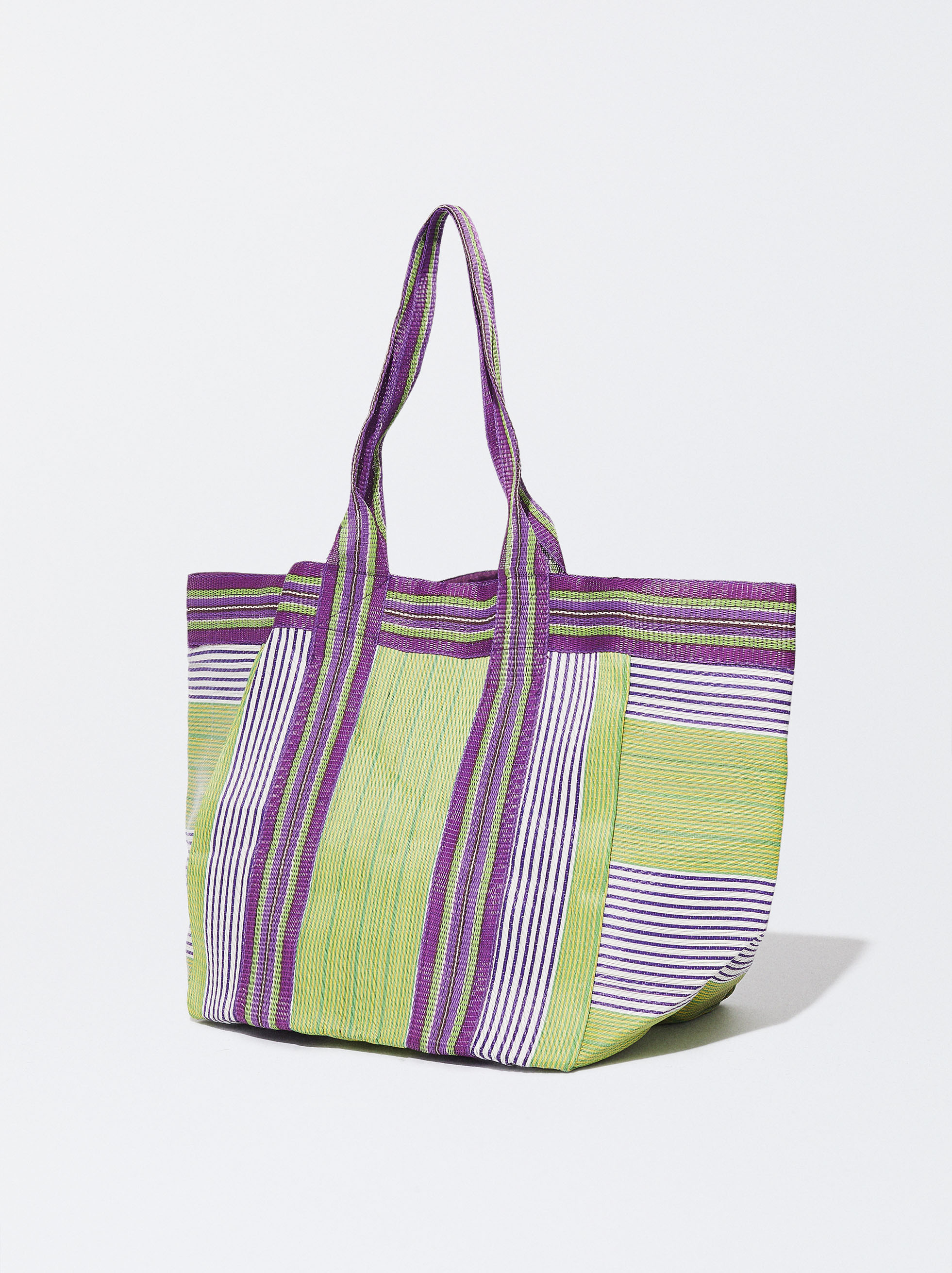 Bolso Shopper Estampado Rayas - Verde - Mujer - Shoppers - parfois.com