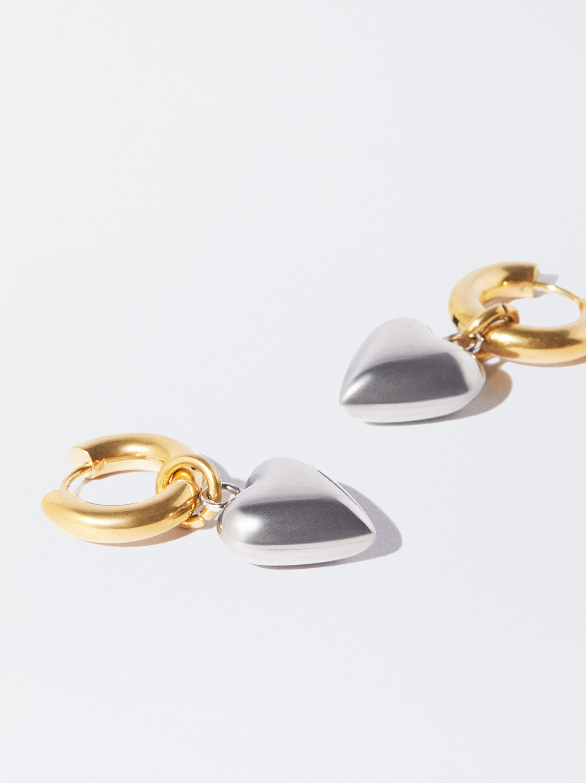 Stainless Steel Heart Hoop Earrings - Silver - Woman - Earrings ...